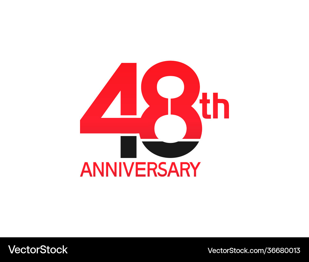 48 years anniversary logotype with black and red Vector Image