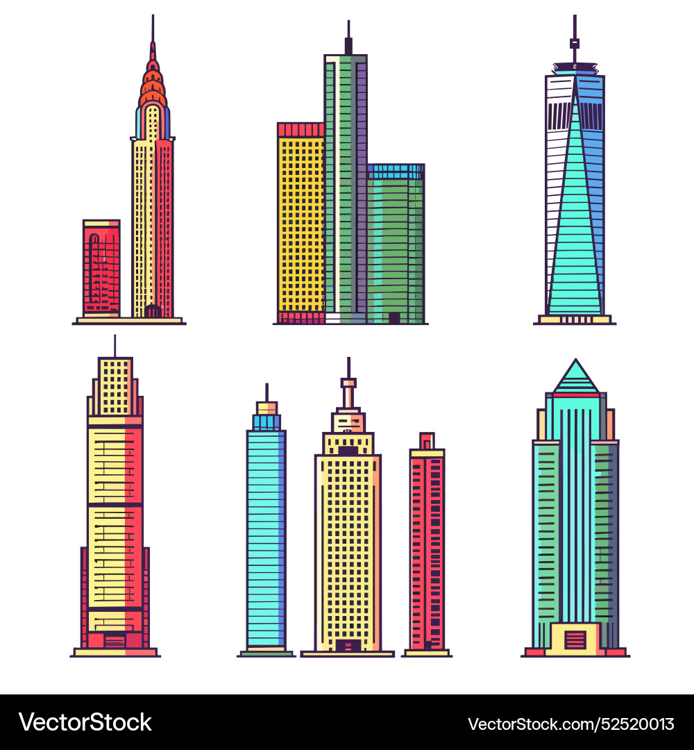 Colorful skyscrapers graphic reflecting Royalty Free Vector