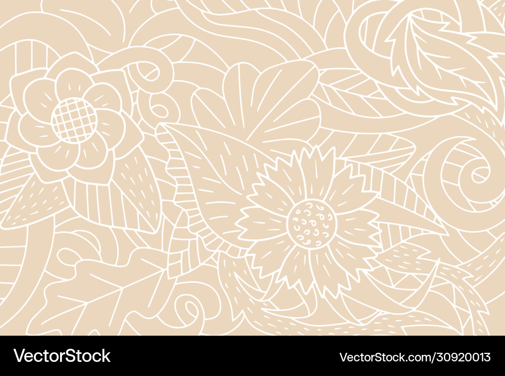 Doodle flowers and leaf grass pattern outline Vector Image