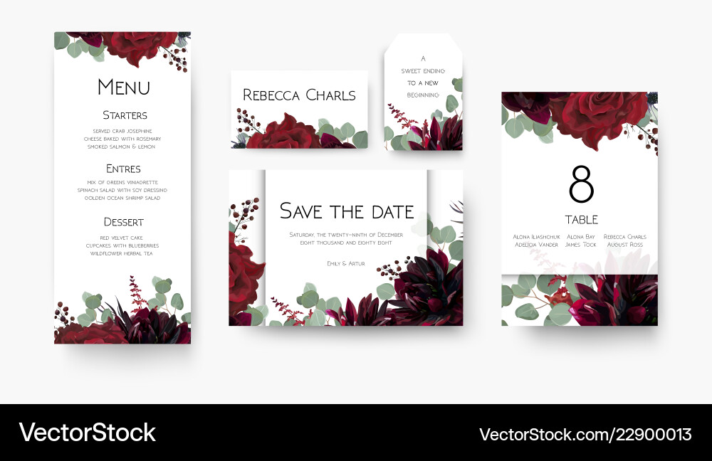 Elegant Wedding Save the Date Menu Royalty Free Vector Image