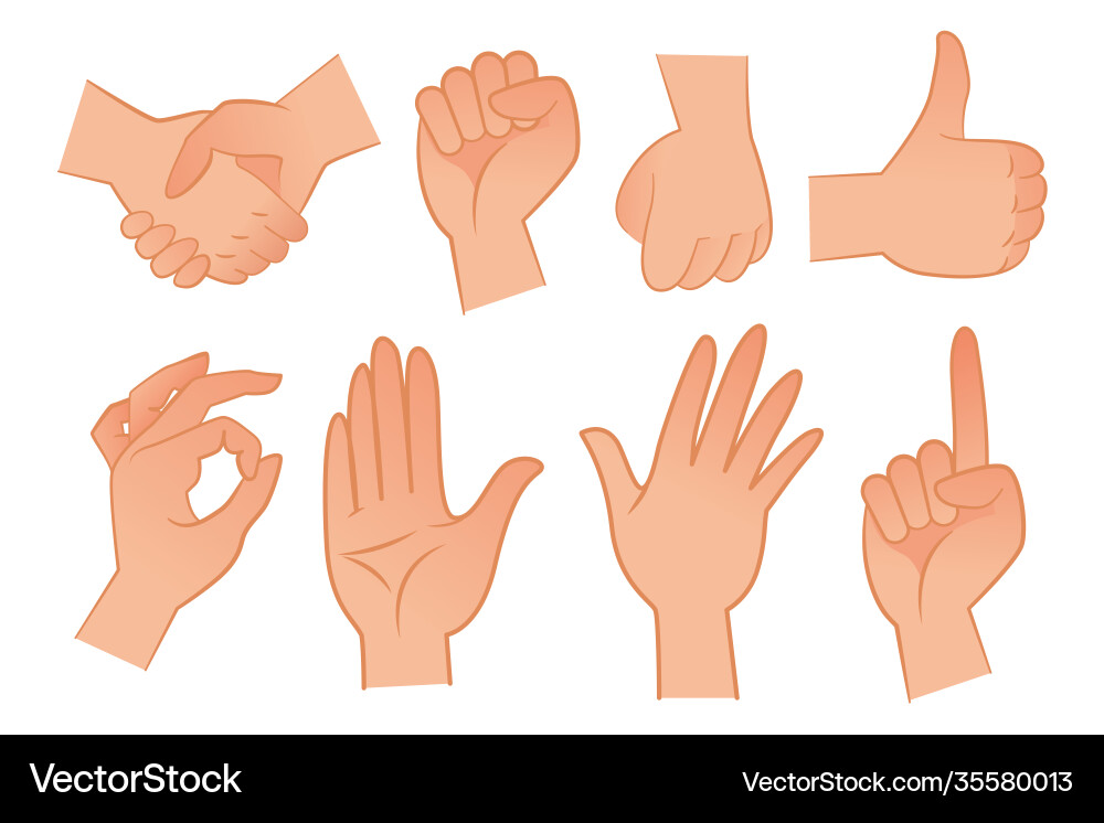Hand gestures flat set Royalty Free Vector Image