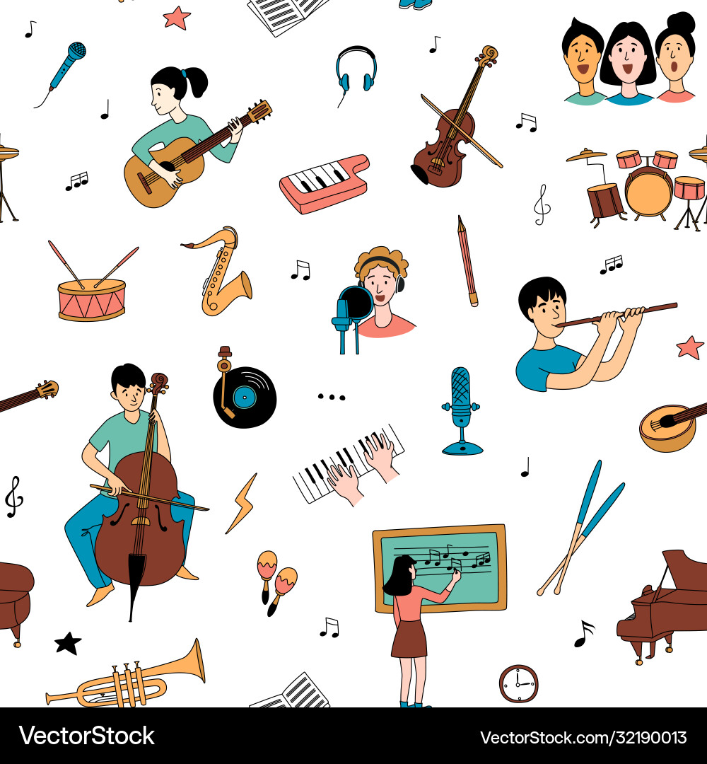 Music lessons students different musical Vector Image