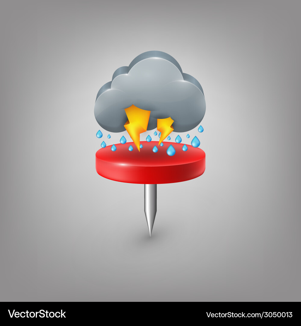 Red pin icon weather rain cloud lightning Vector Image