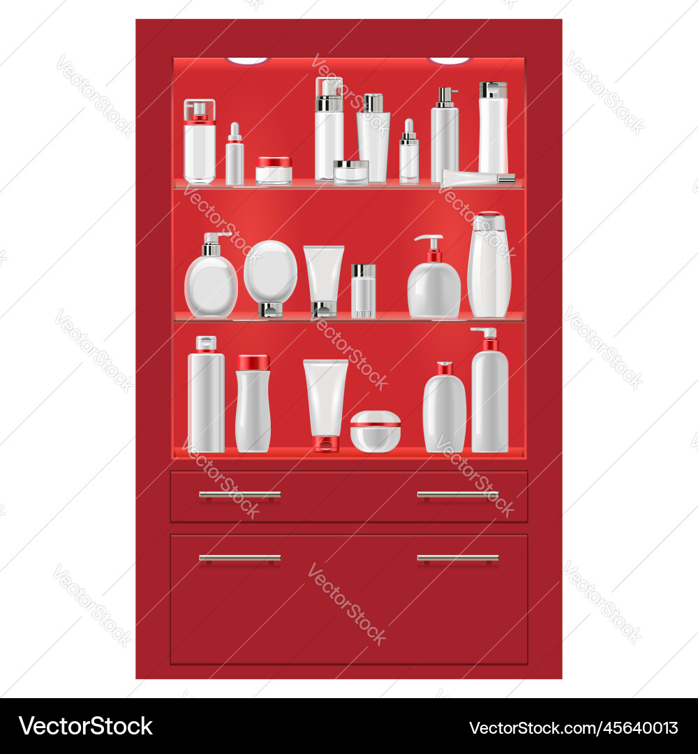 Red rack with cosmetics Royalty Free Vector Image