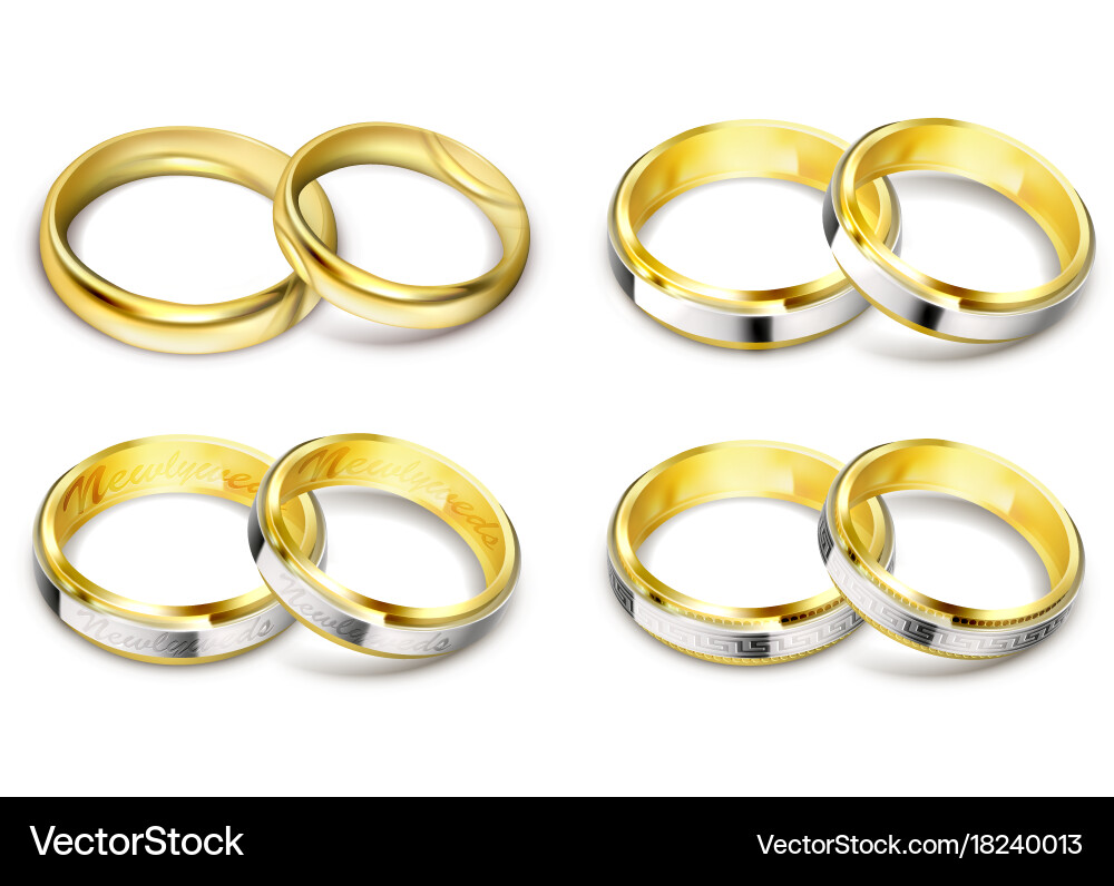 Set of gold wedding rings Royalty Free Vector Image