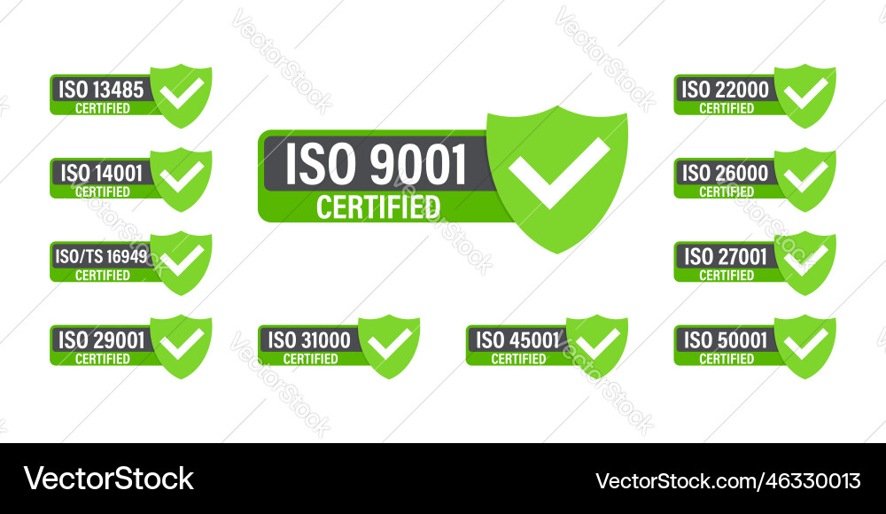 Set of iso certification stamp and labels Vector Image