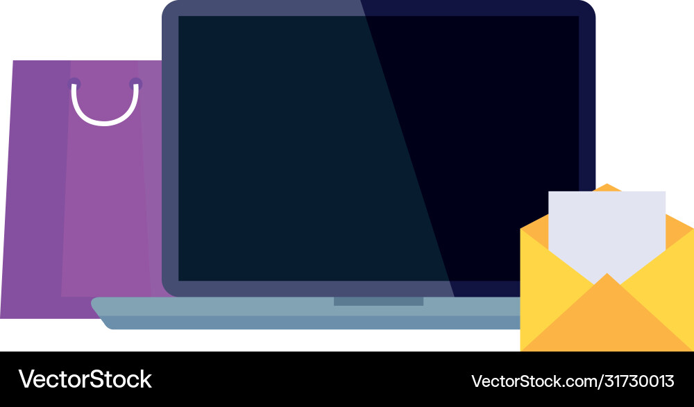 Shopping bag laptop and envelope design Royalty Free Vector