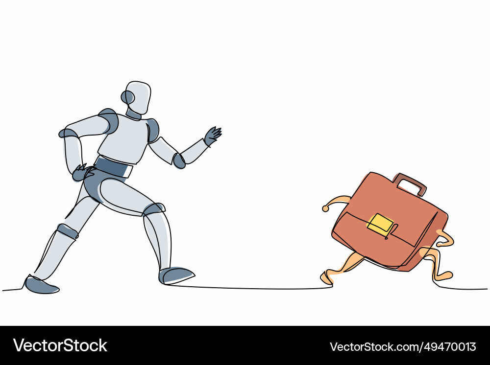 Single one line drawing robot running chasing Vector Image