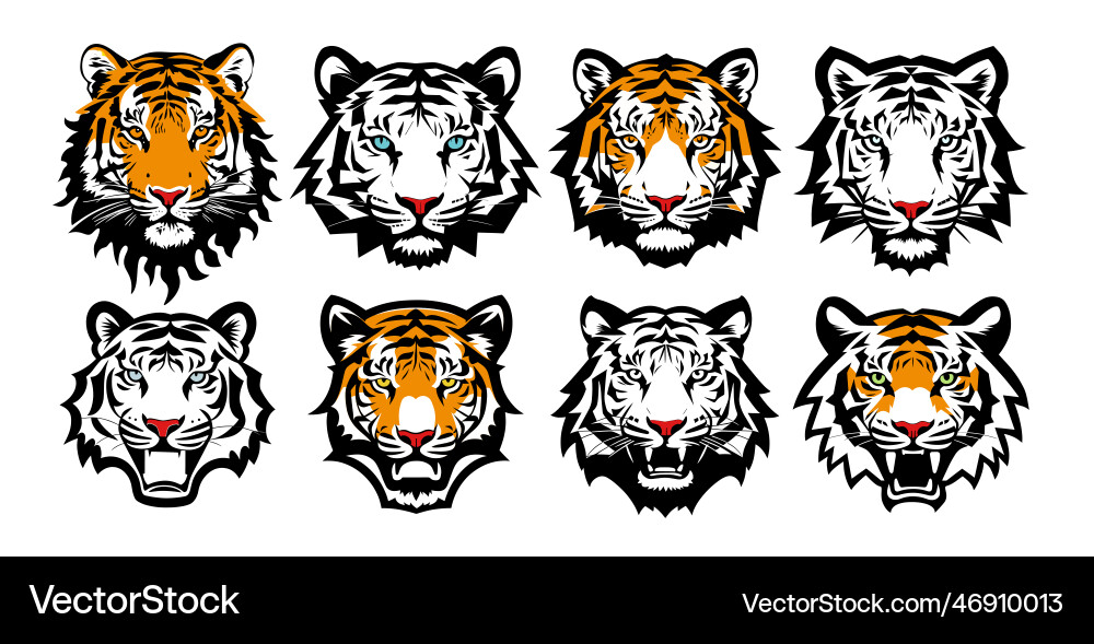 Tiger head mascot collection icon set Royalty Free Vector