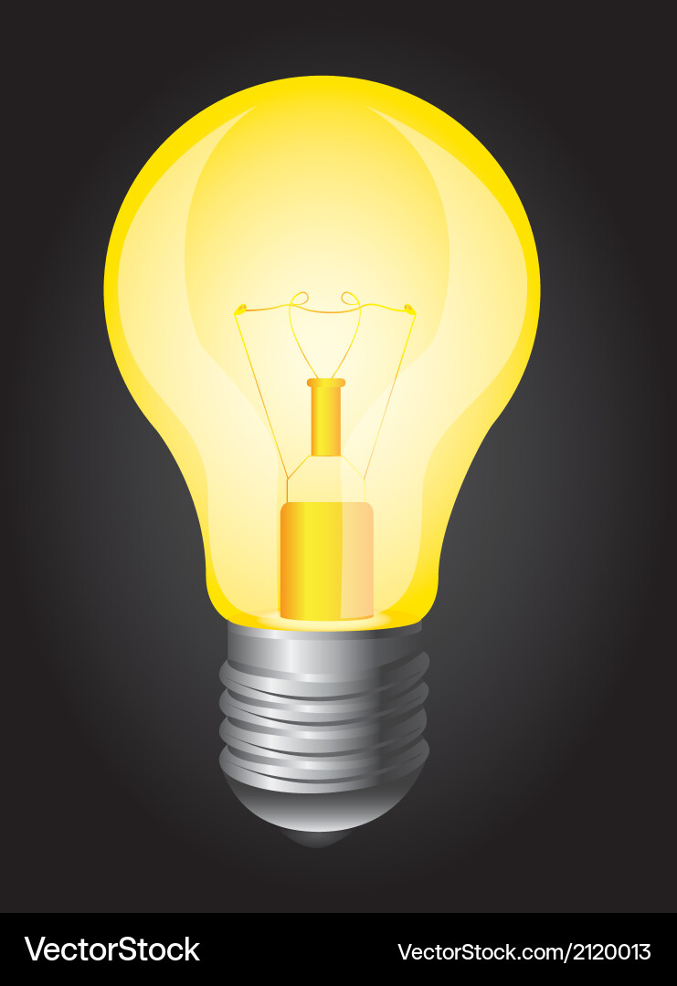 Yellow light bulb over black background Royalty Free Vector