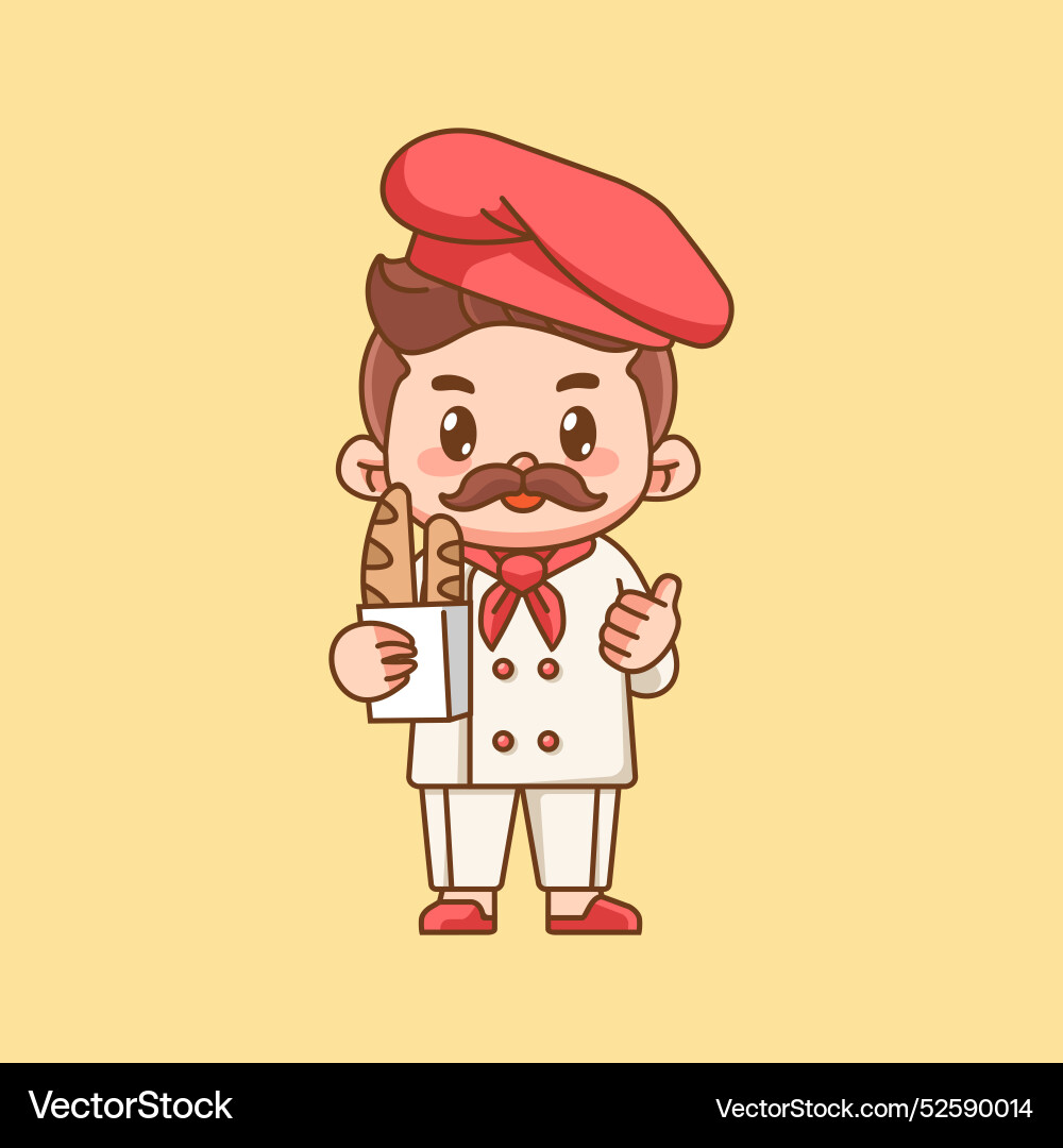 Cute chef cook bread shopping kawaii chibi Vector Image