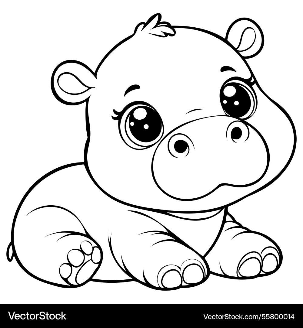 Cute hippo coloring pages for kids Royalty Free Vector Image