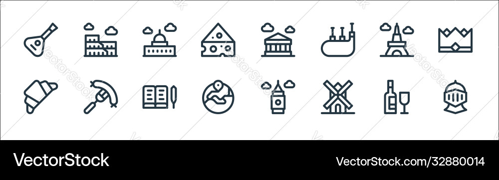 Europe line icons linear set quality Royalty Free Vector