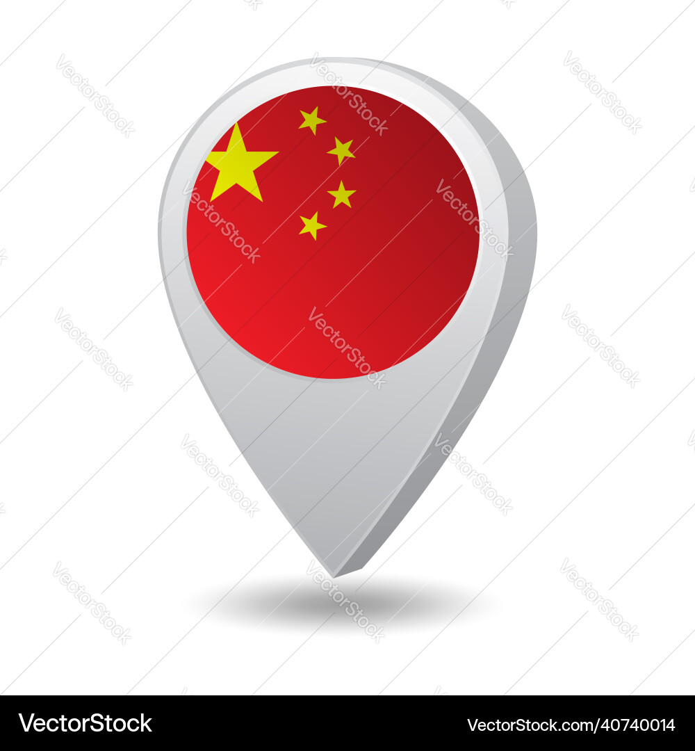 Flag of china on marker map Royalty Free Vector Image