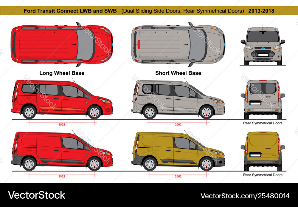 Ford Transit Connect LWB/SWB Van Royalty Free Vector Image