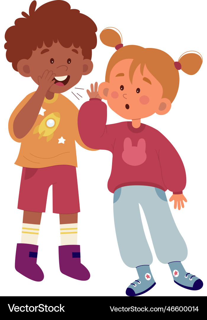 Kids standing and whispering Royalty Free Vector Image