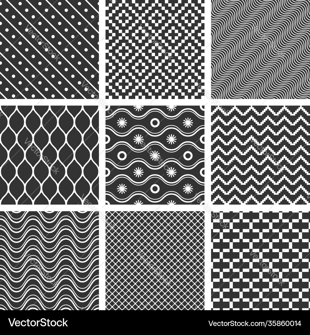 Monochrome geometric seamless textures Royalty Free Vector