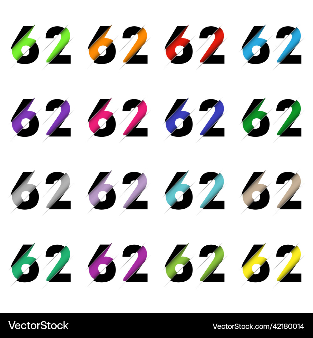 Paper cut number sixty two 62 realistic 3d multi Vector Image