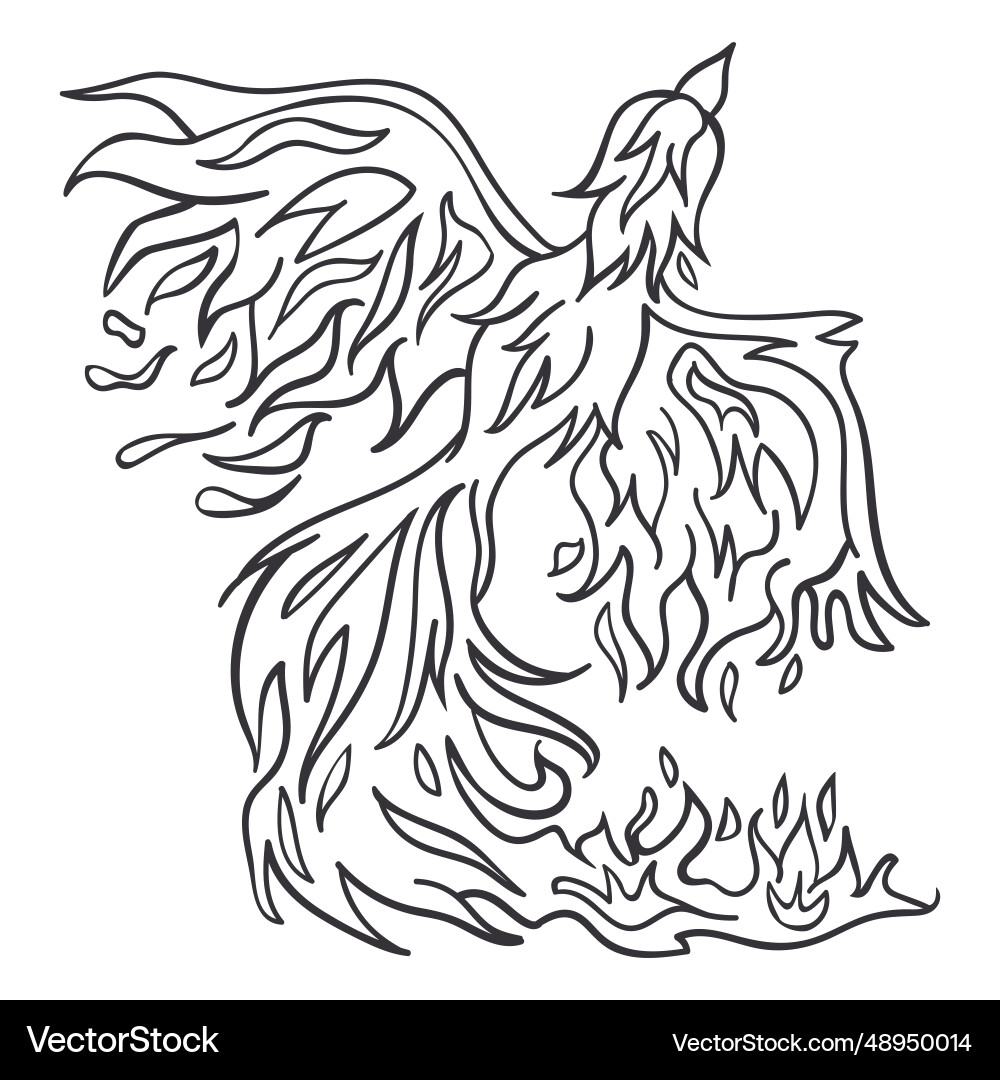 Phoenix rising from fire outline Royalty Free Vector Image