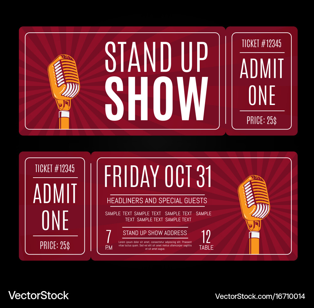 Stand up show tickets with retro microphone Vector Image