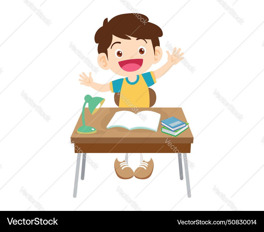 Student sitting on desk working for homework 2 Vector Image