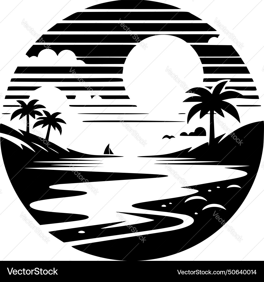 Tropical sunset silhouette Royalty Free Vector Image