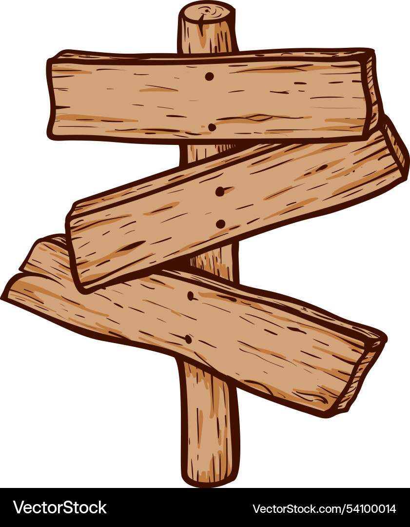 Wooden road pointer signboard signpost direction Vector Image