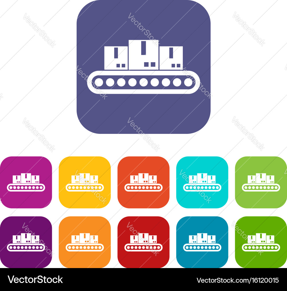 Belt conveyor with load icons set Royalty Free Vector Image