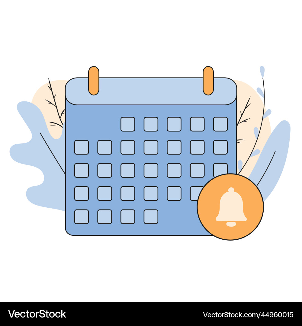 Calendar with bell flat cartoon icon Royalty Free Vector