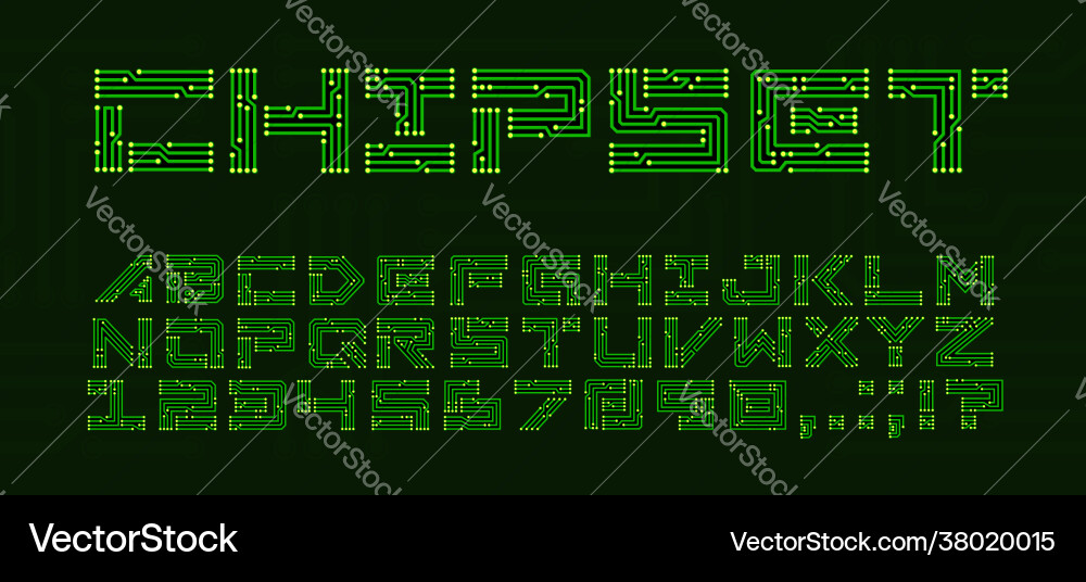 Chipset font with circuit board letter Royalty Free Vector