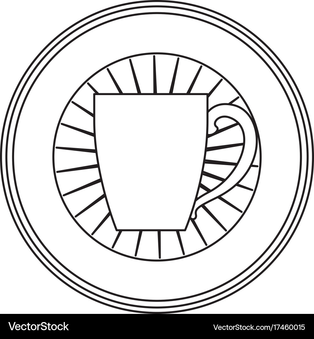 Circular logo shield decorative of mug with handle