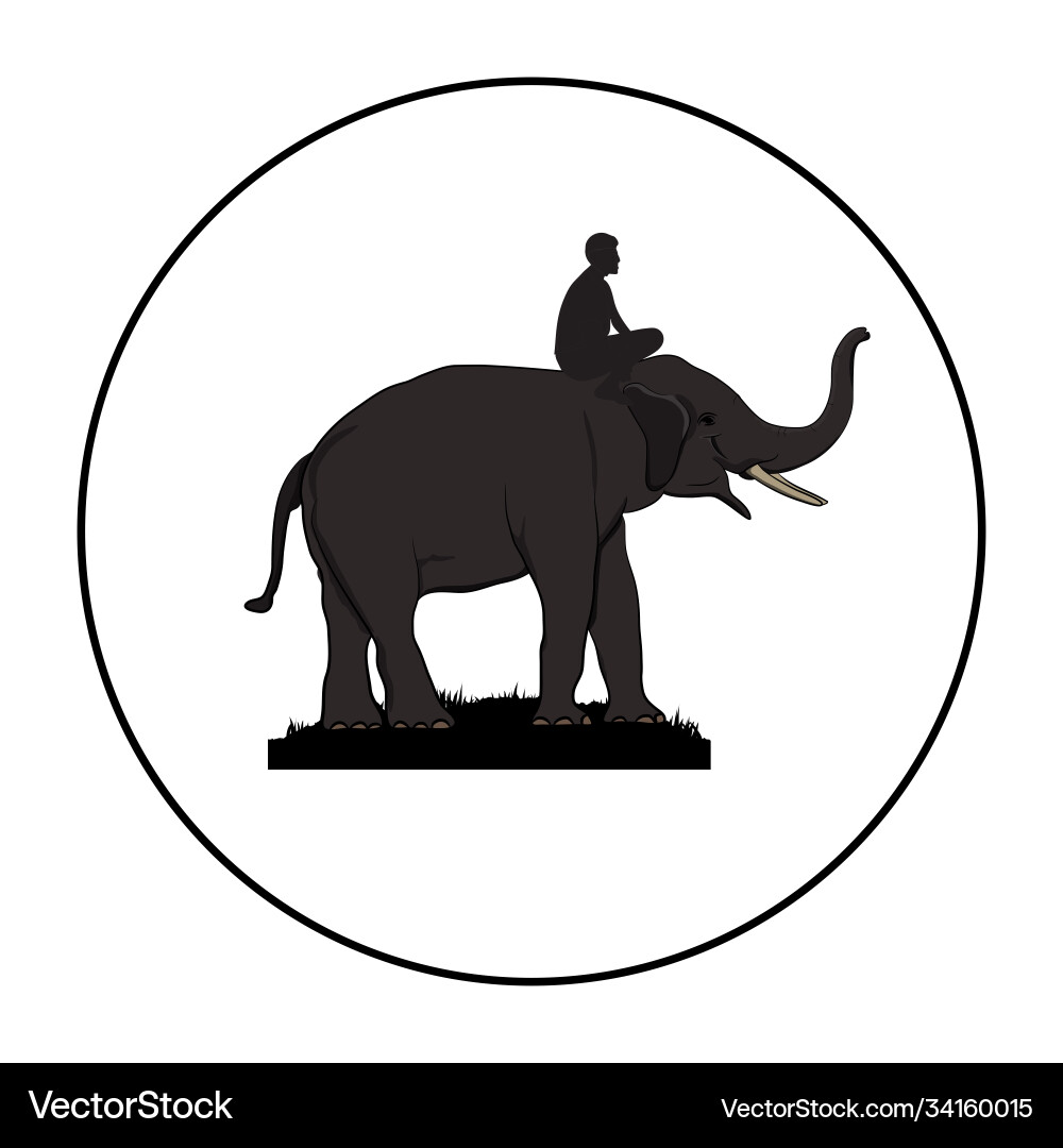 Elephant with mahout walking in white Royalty Free Vector