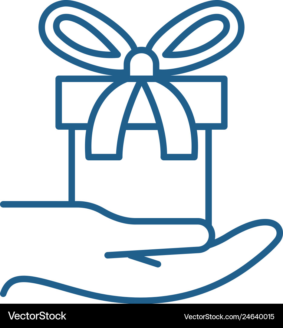 Gift in hand line icon concept flat Royalty Free Vector
