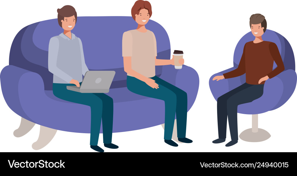 Group men using laptop Royalty Free Vector Image