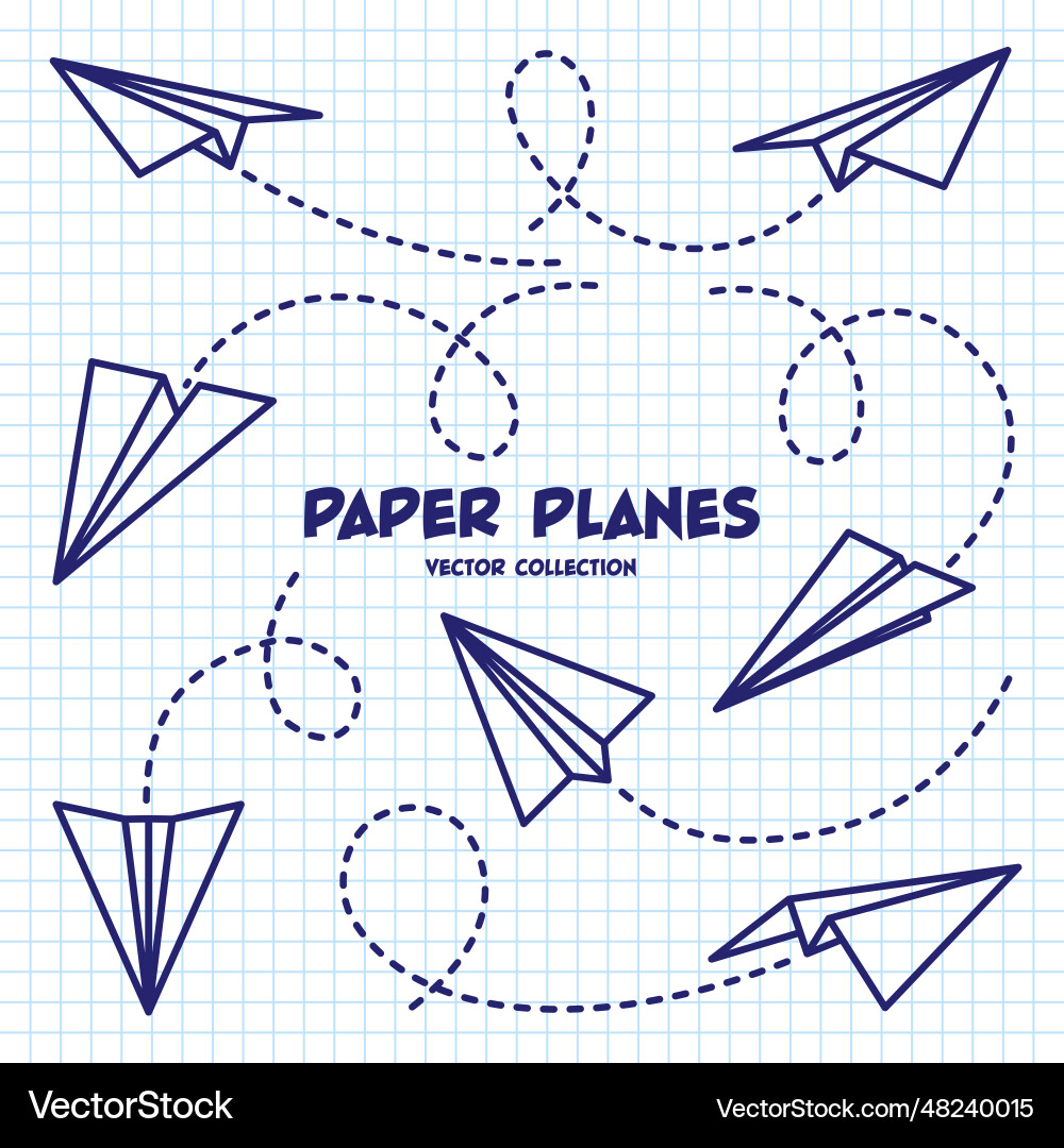 Hand drawn planes on checkered paper sheet school Vector Image