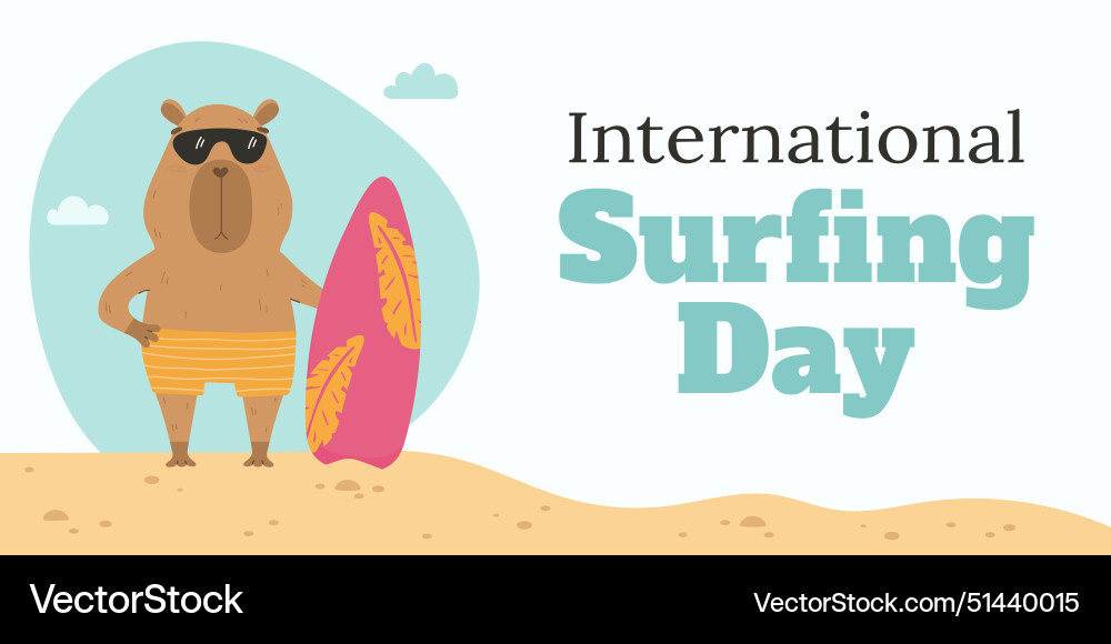 International surf day with capybara Royalty Free Vector