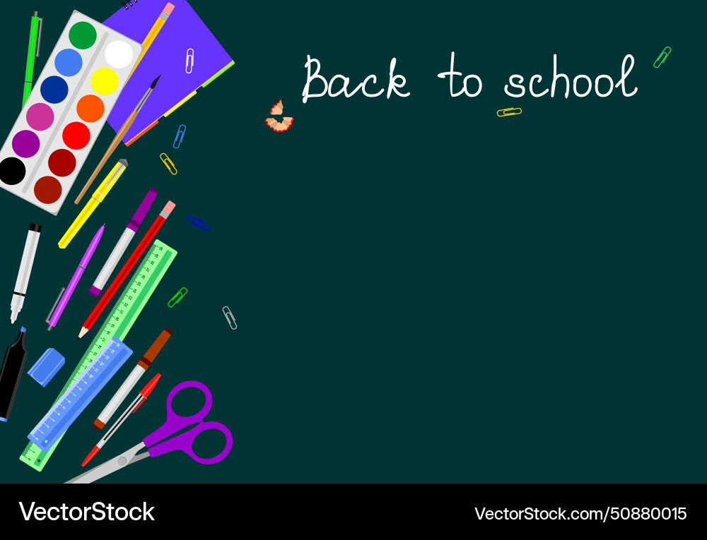 Multicolored school stationery accessories Vector Image
