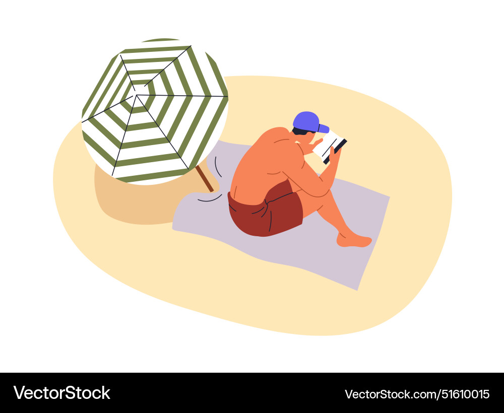 Reading book on sand beach man relaxing Royalty Free Vector