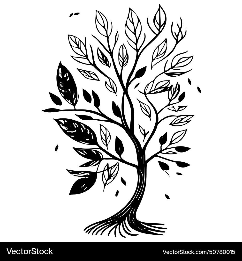 Tree half spring autumn floral sketch draw Vector Image