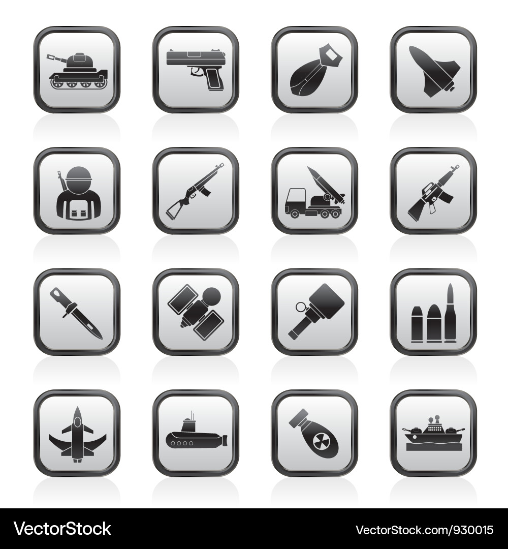 Weapon and arms icons Royalty Free Vector Image