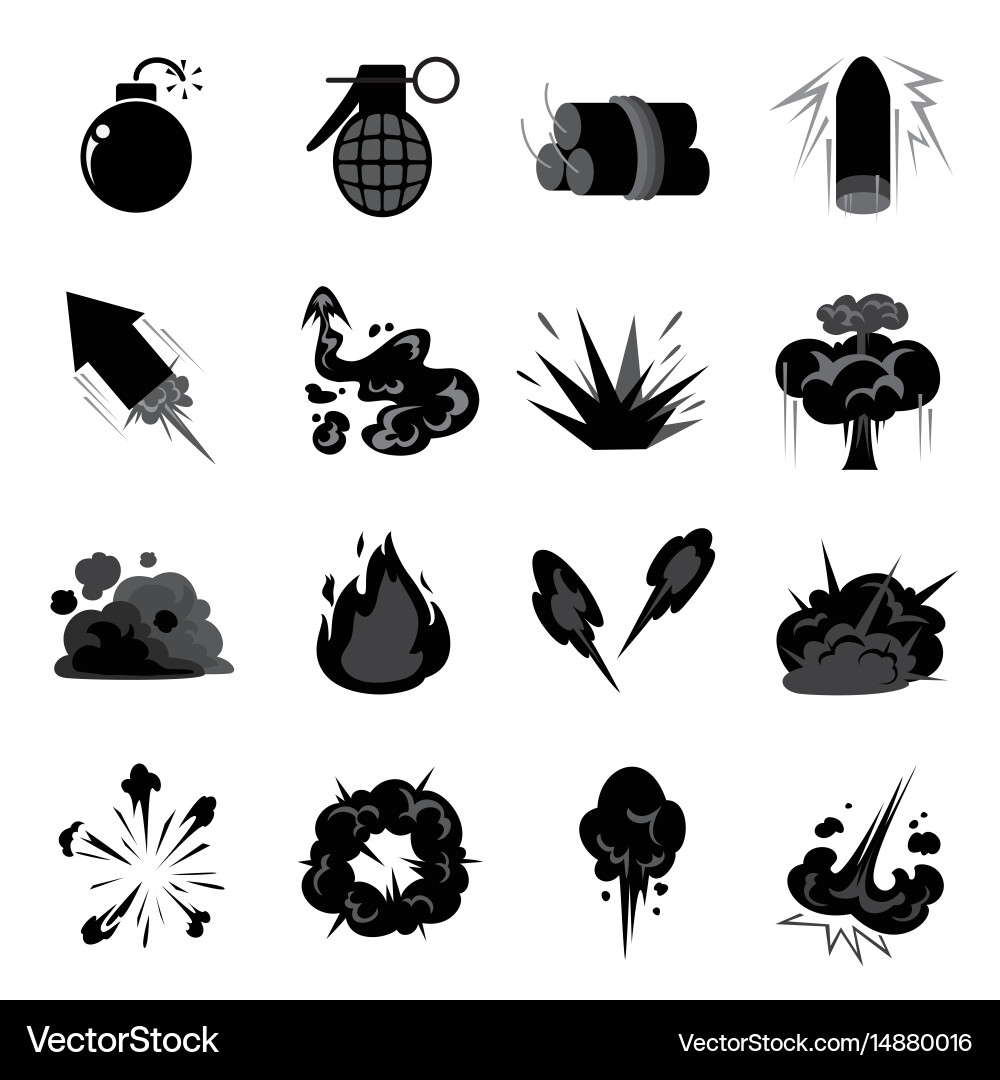 Bomb explode icon set Royalty Free Vector Image