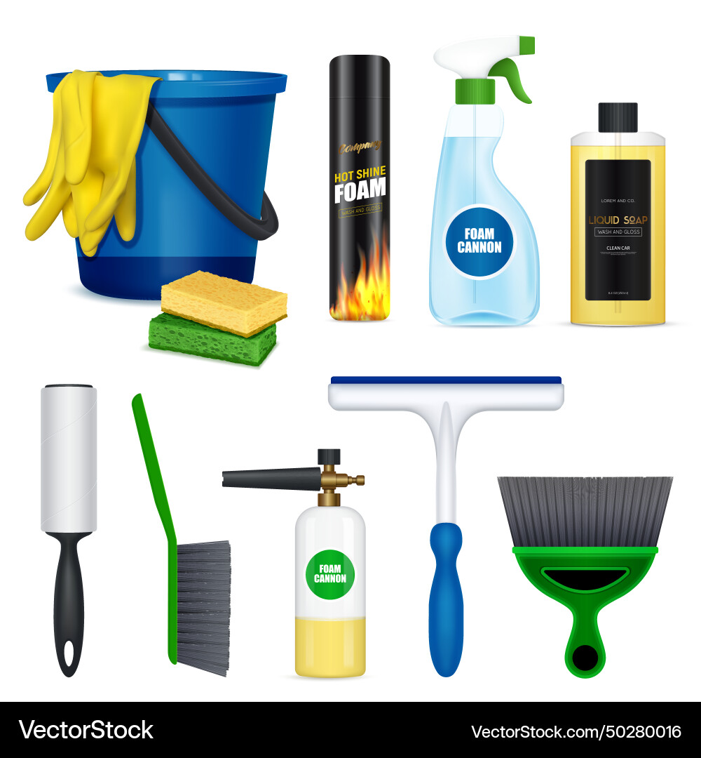Car cleaning set realistic Royalty Free Vector Image