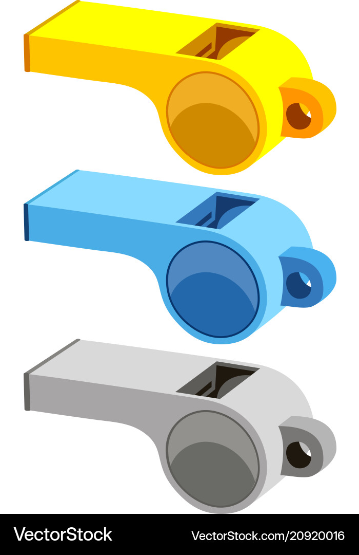 Colorful cartoon referee whistle set Royalty Free Vector