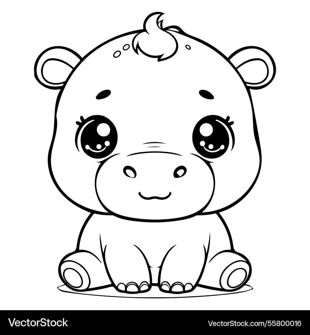 Cute hippo coloring pages for kids Royalty Free Vector Image