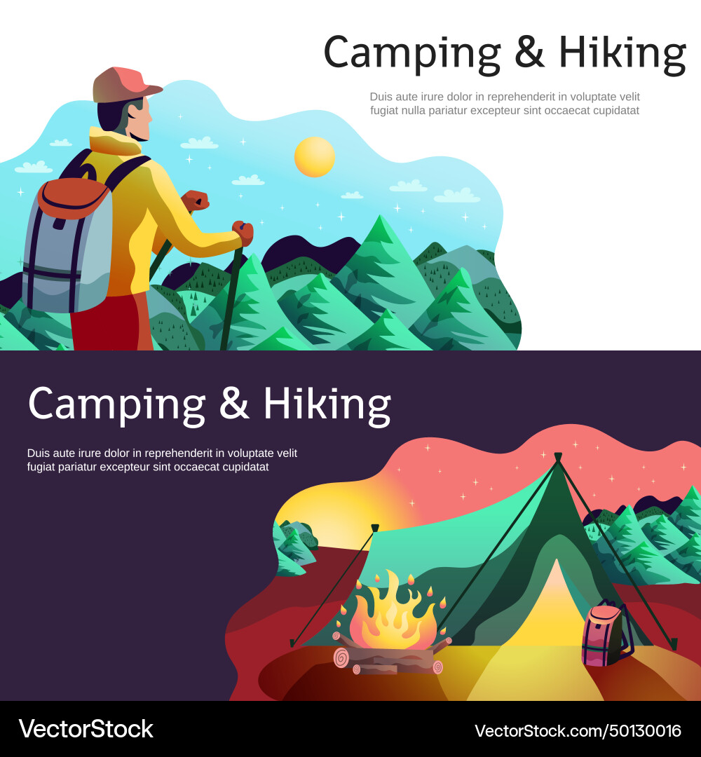 Hiking camping horizontal banners Royalty Free Vector Image