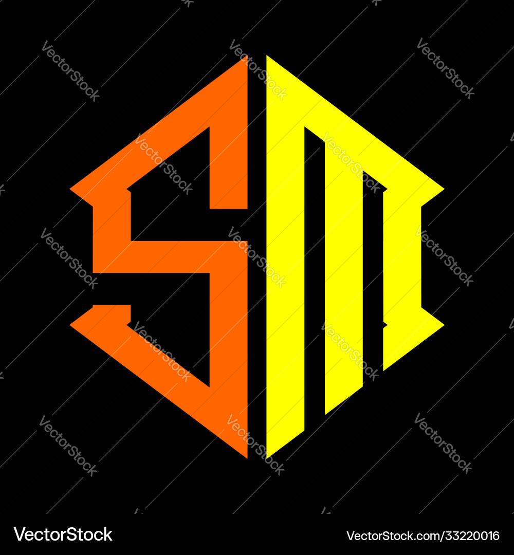 Initials s m hexagon monogram logo in orange Vector Image