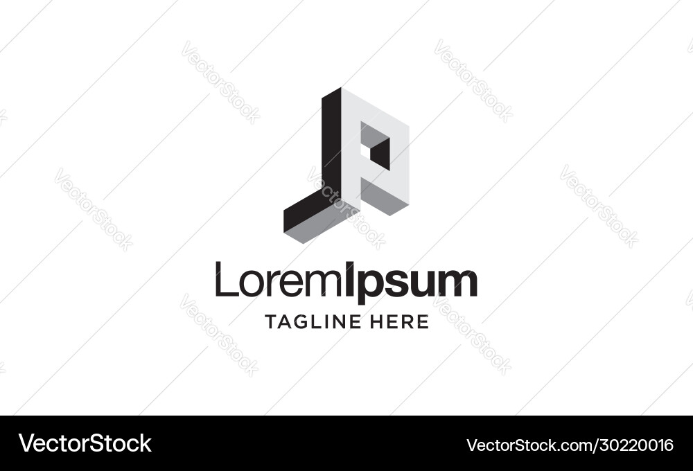Isometric Initial P Logo - Block Style Royalty Free Vector