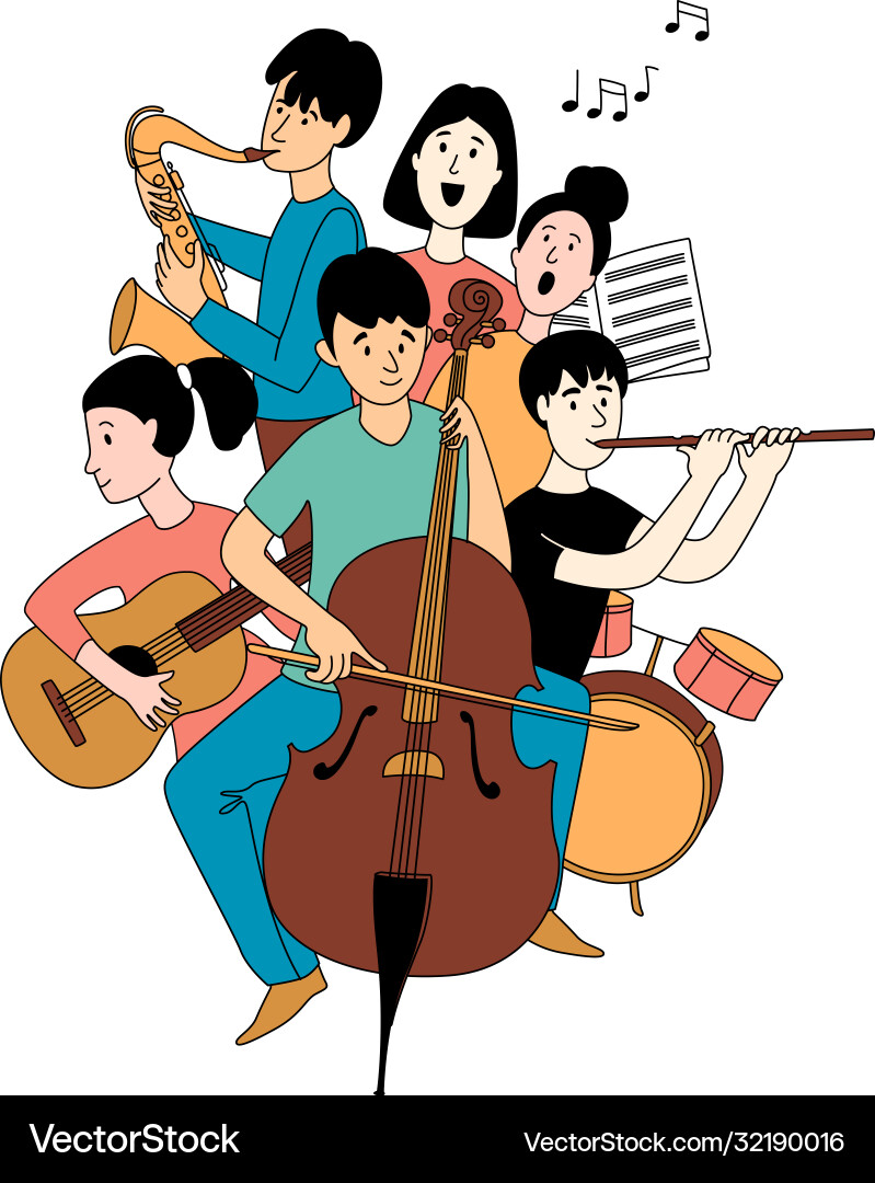 Music school orchestra concert students musical Vector Image