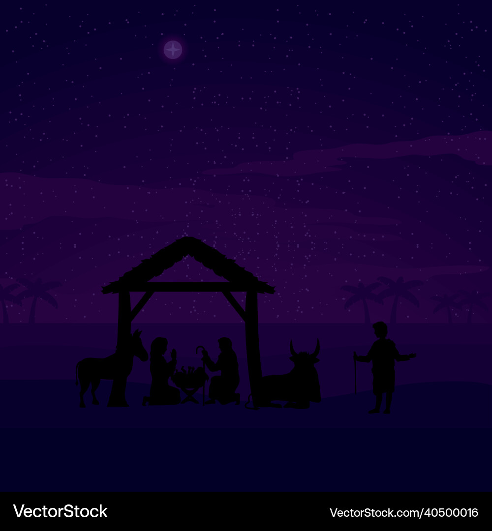 Night scene of manger Royalty Free Vector Image