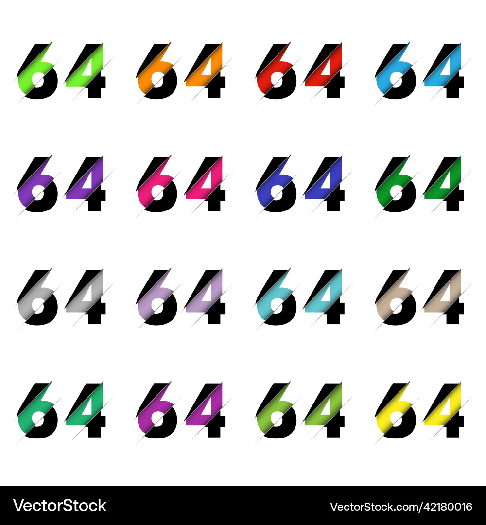 Paper cut number sixty four 64 realistic 3d multi Vector Image